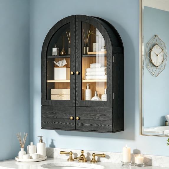 Arched Wall Cabinet, Bathroom Medicine Cabinet with Glass Doors ...