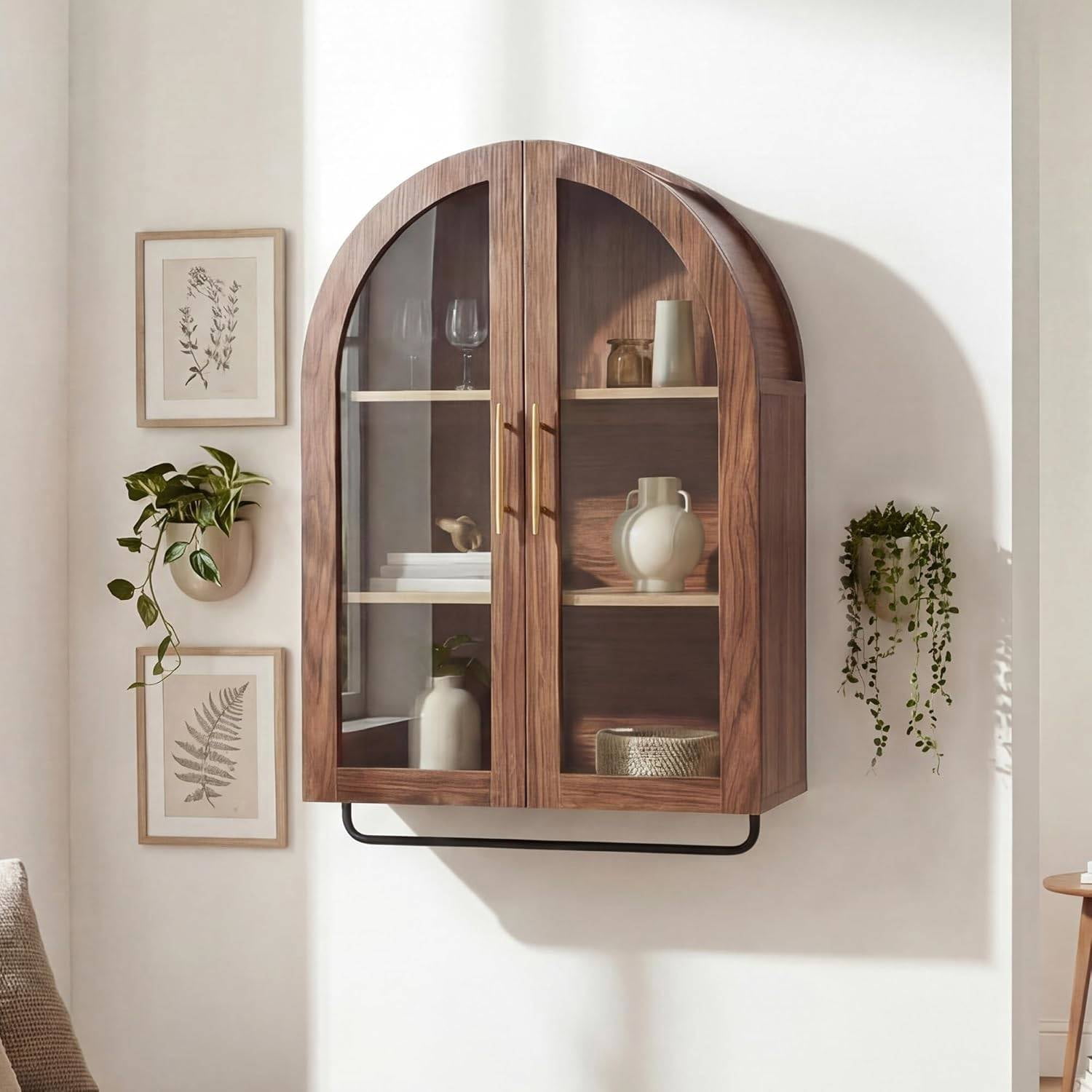 Arched Wall Medicine Cabinet with Towel Bar and Adjustable Shelf, 23.6 ...