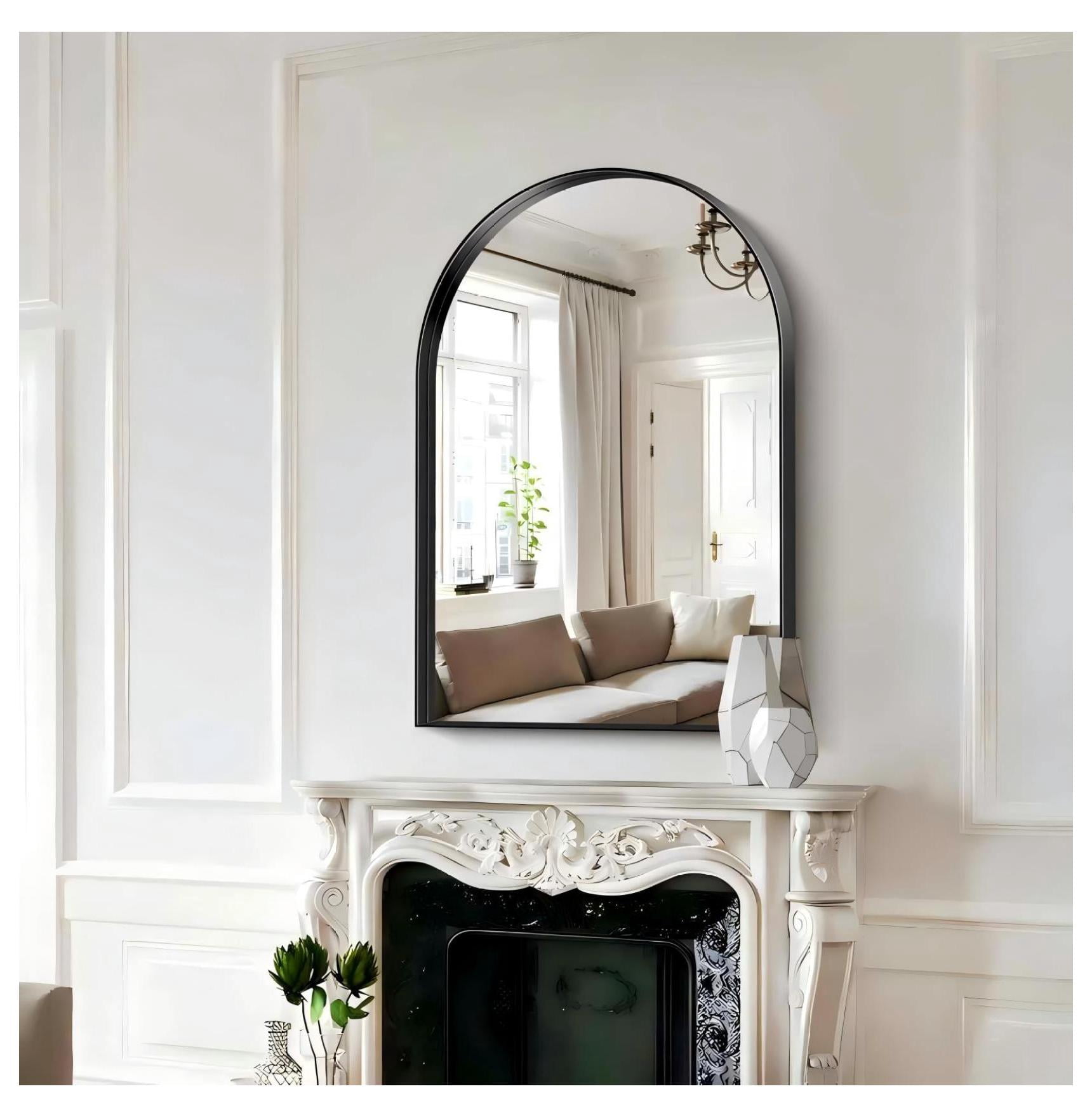Arched Wall Mirror, 24"×36" Bathroom Mirror Black Deep Frame, Modern ...
