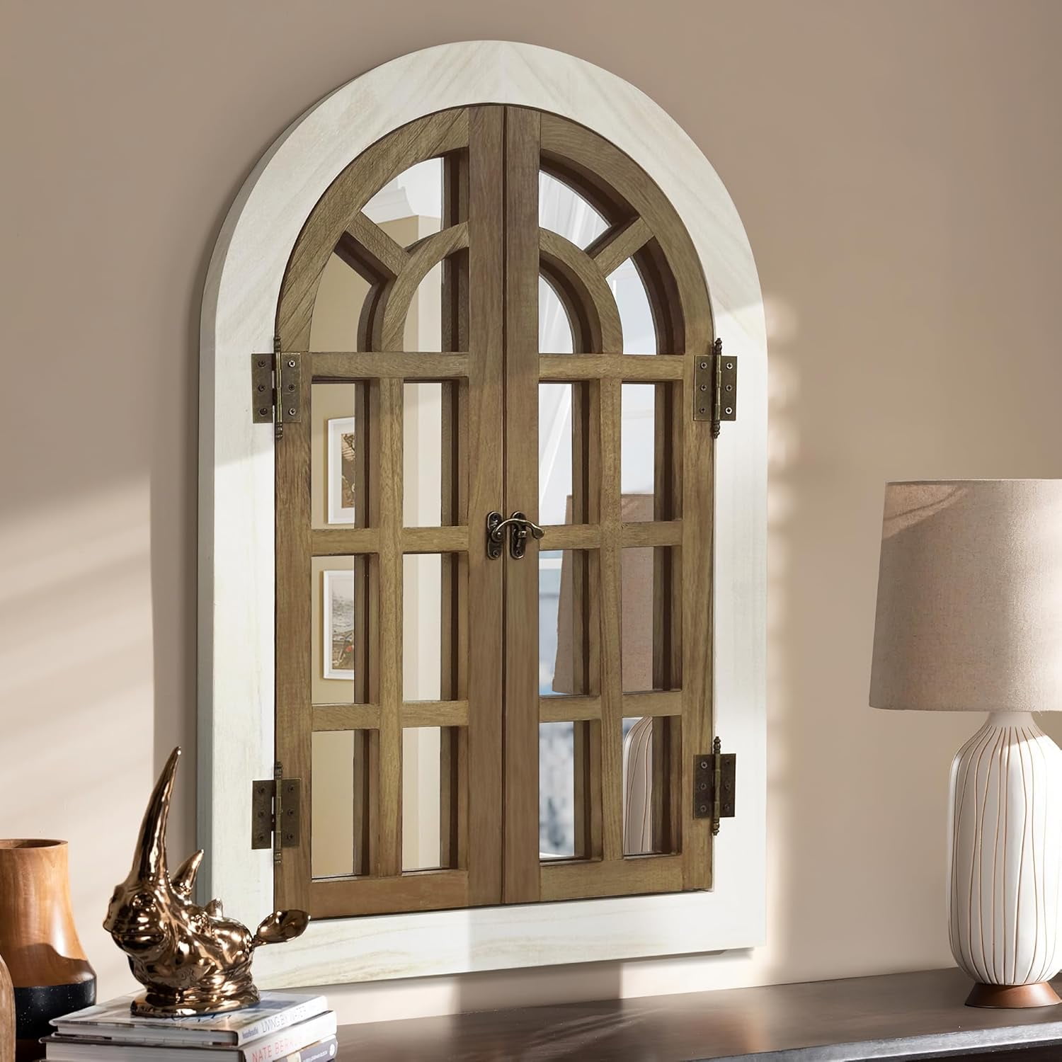 Arched Wall Mirror -Window Pane Mirrors for Wall Decor Wood Frame ...