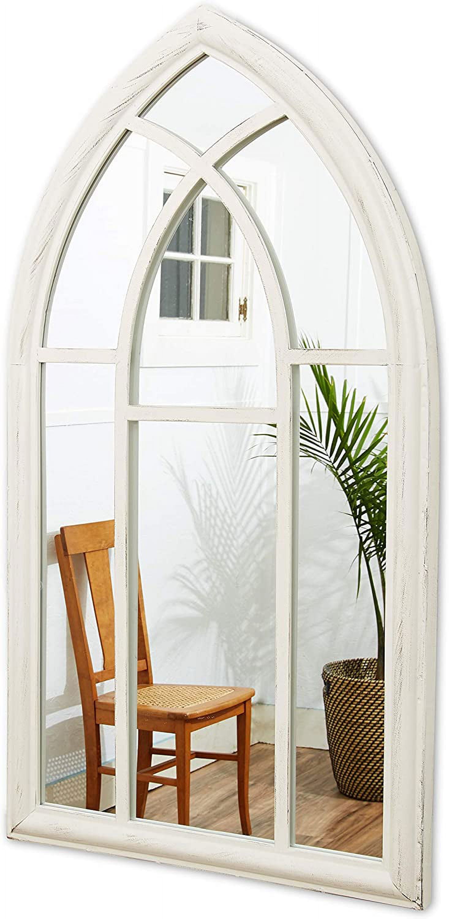 Arched Window Mirror, White Wooden Cathedral Wall Mirror, Farmhouse ...