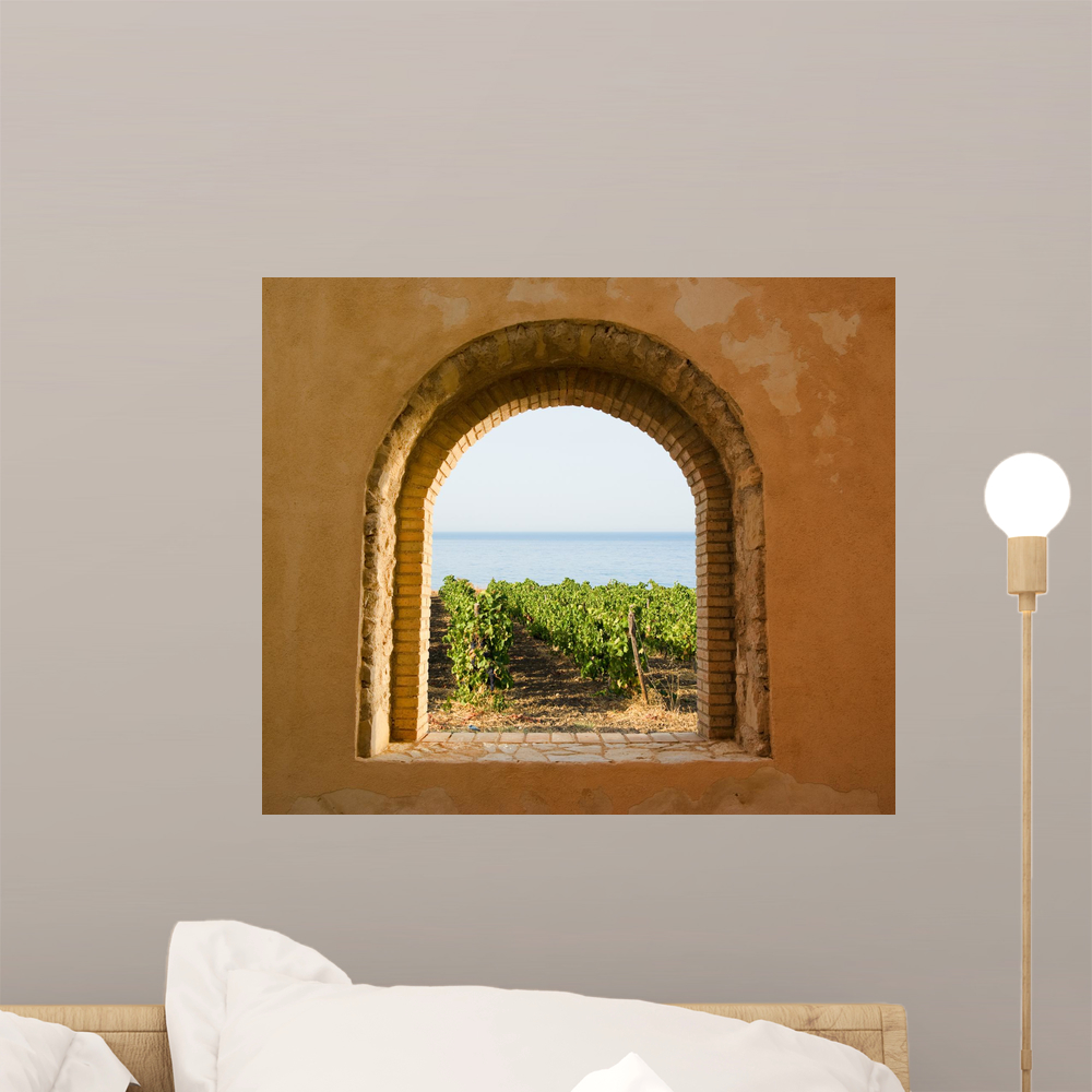 Arched Window Vineyard Wall Mural Decal Sticker, Wallmonkeys Peel ...