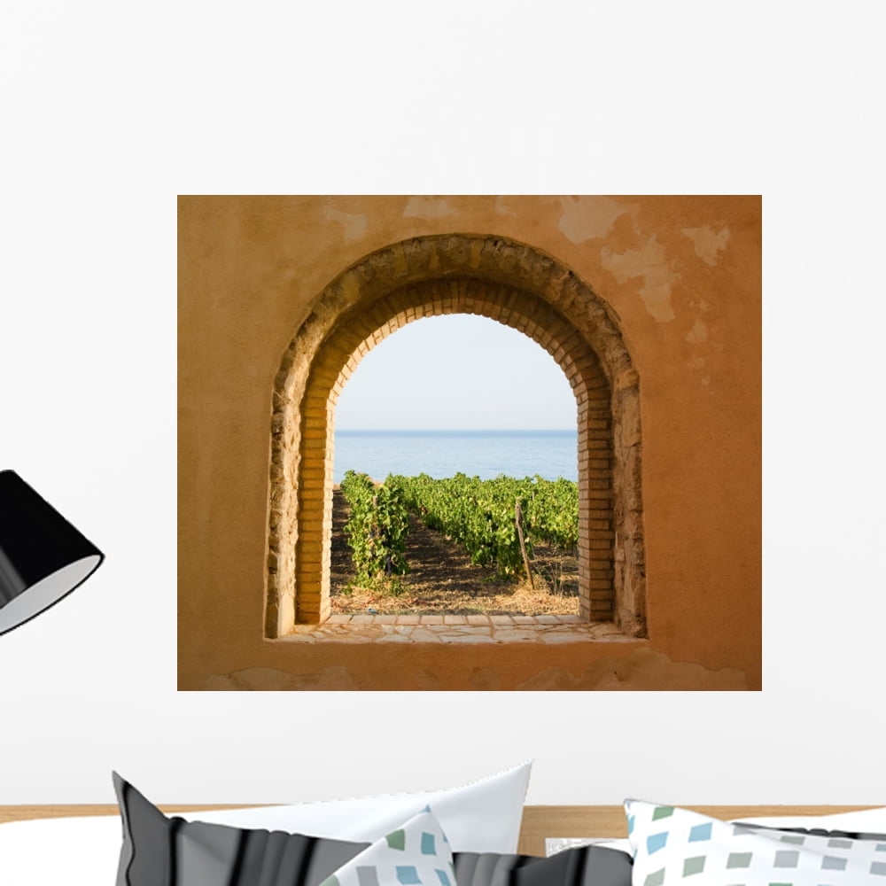 Arched Window Vineyard Wall Mural Decal Sticker, Wallmonkeys Peel ...