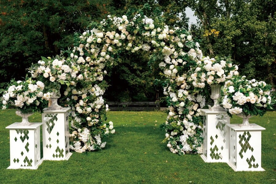 Arched Wreath Wedding Party Backdrop Outdoors Proposal Romance Floral ...