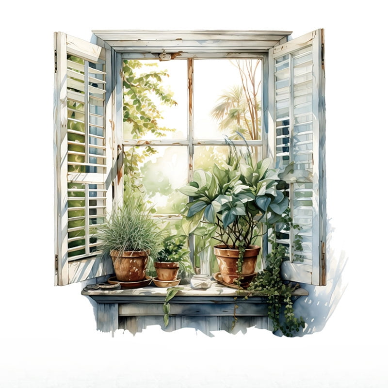 Arched fake window green plant wall sticker for bedroom, living room ...