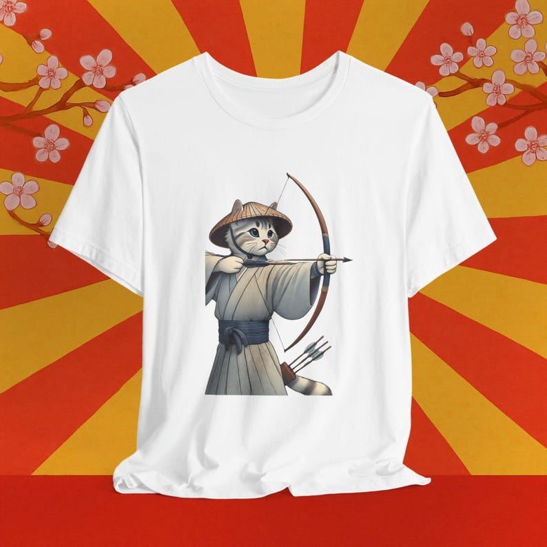 Archer Cat Tee - Traditional Japanese Bow Mastery, Feudal Japan Neko ...