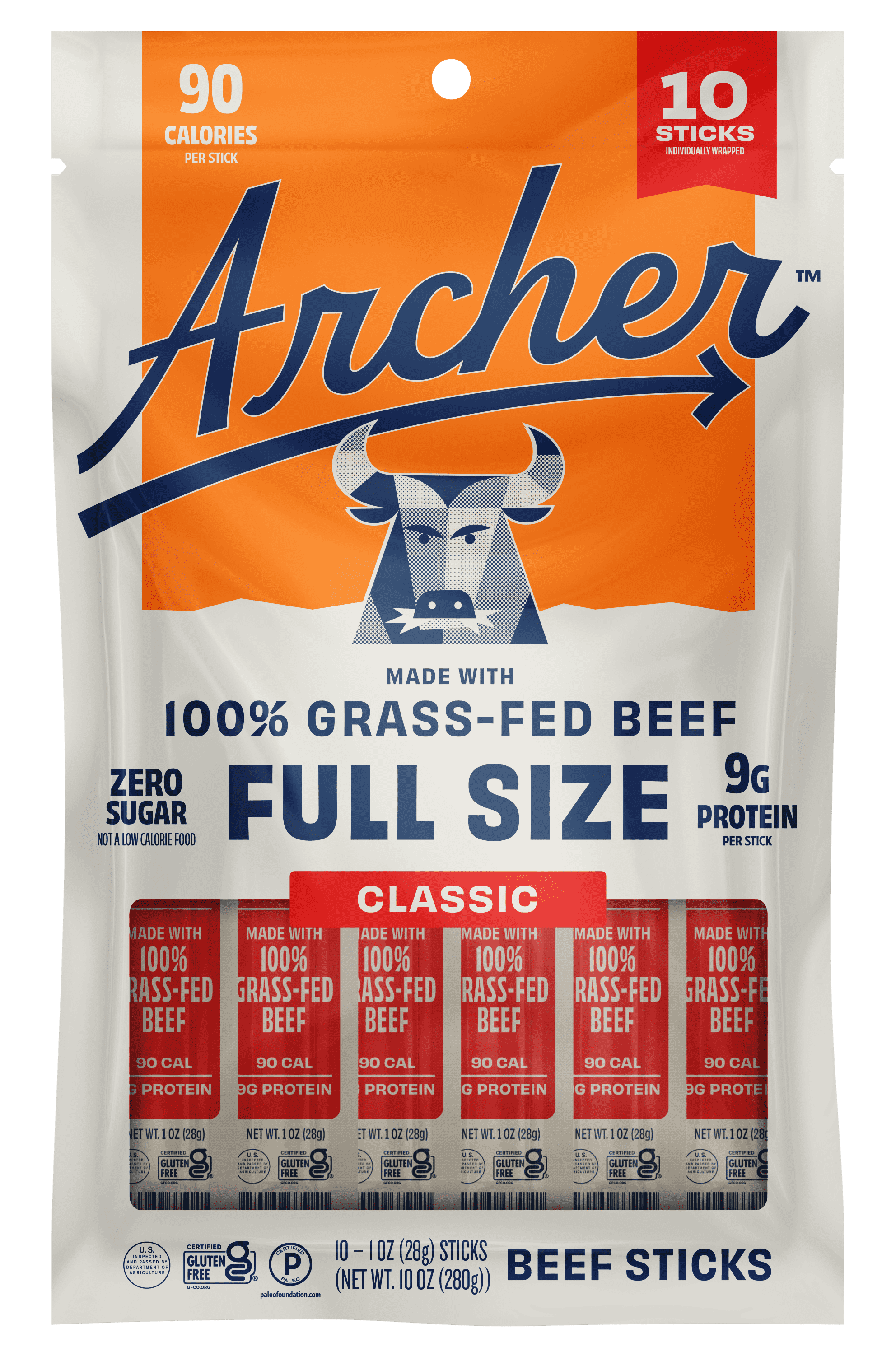 Country Archer Provisions Mild Classic Full Size Beef Sticks 10 - 1 oz ...