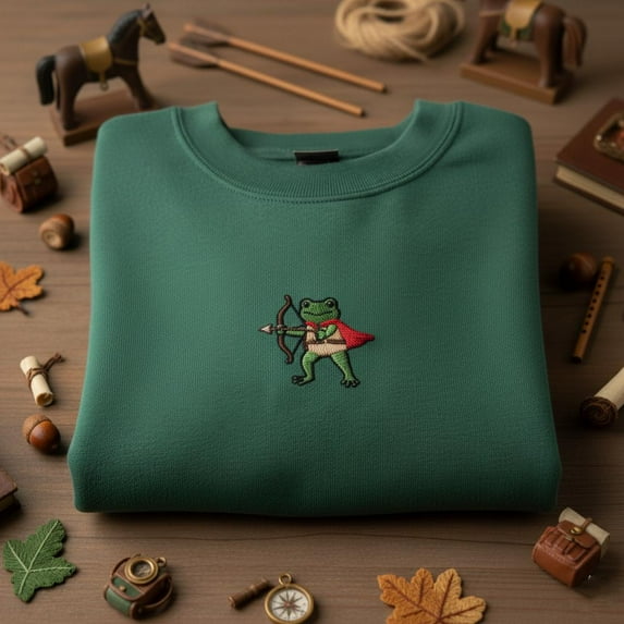 Archer Frog Embroidered Sweatshirt, Ranger Toad Crewneck, Bow and Arrow ...