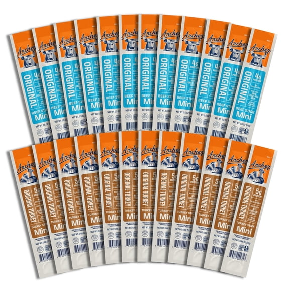 Archer Jerky Mini Beef & Turkey Jerky Sticks - Grass Fed Beef Sticks ...