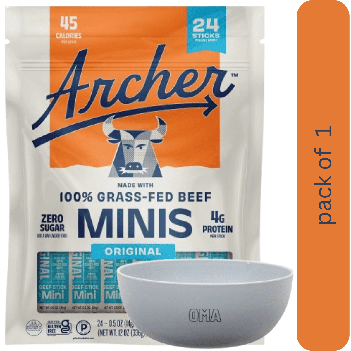 Archer Original Mini Beef Sticks, 0.5 oz, 24 pk with bowl by OMA ...