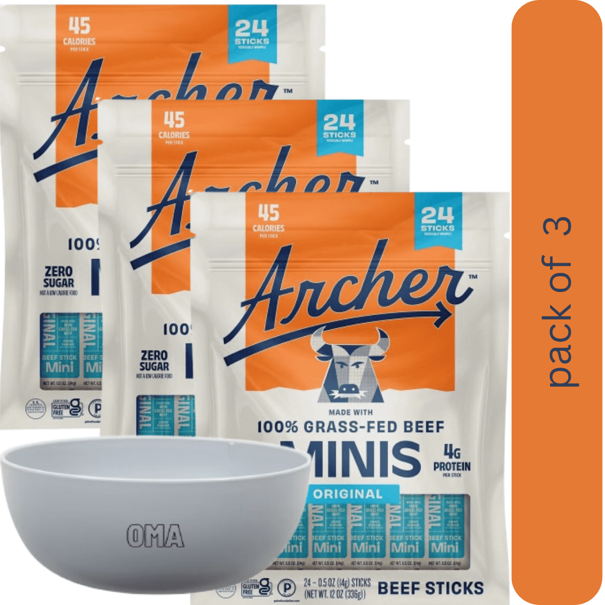Archer Original Mini Beef Sticks, 3 Pack, 0.5 oz, 24 pk with bowl by ...