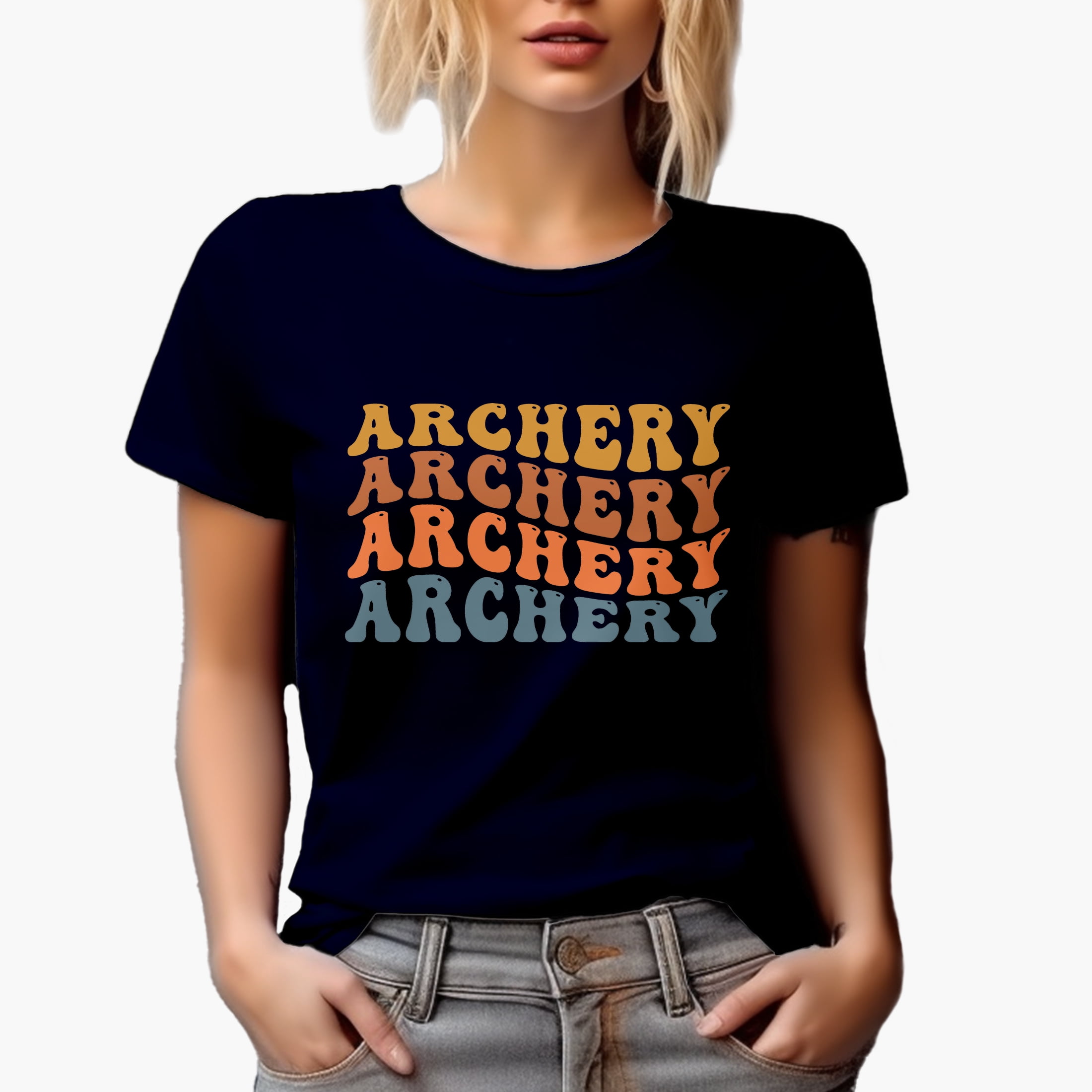 Archery, Archer Themed, Groovy Retro Wavy Text Merch Gift, Navy Blue T ...