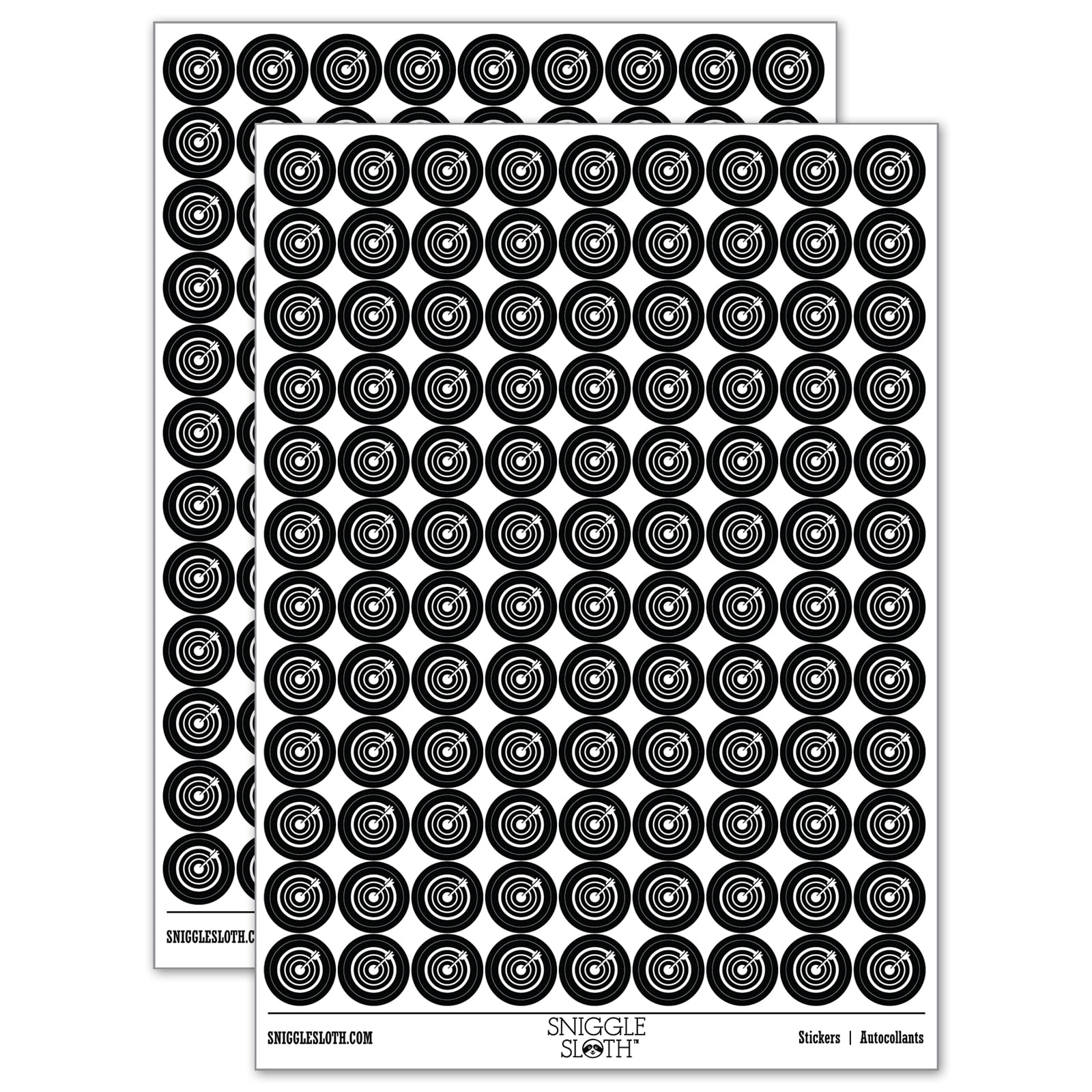 Archery Target Bullseye with Arrow 200+ Round Stickers - Black - Gloss ...