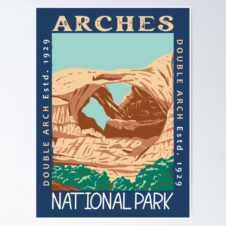 Arches National Park Double Arch Distressed UNFRAMED Poster, 24x36 ...