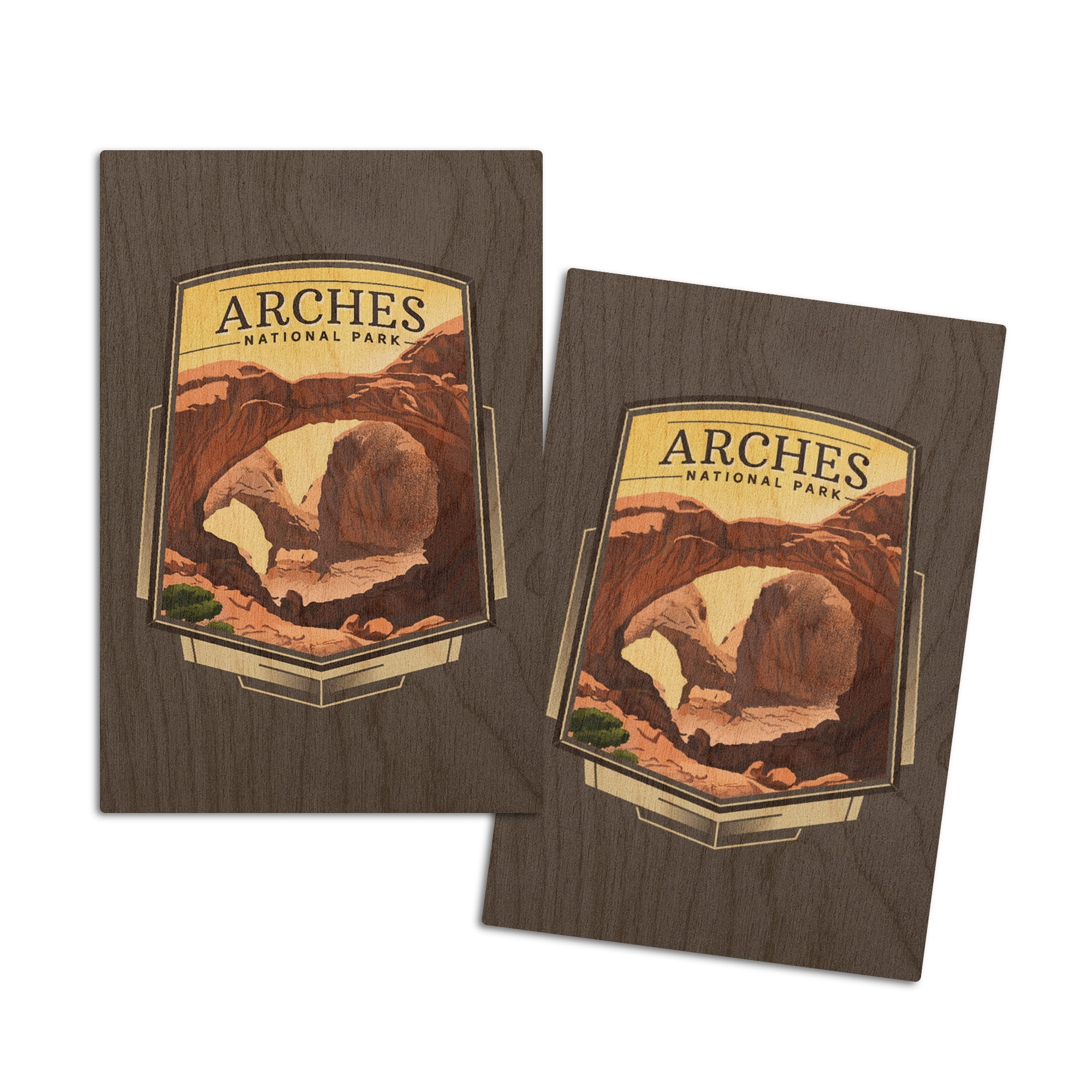 Arches National Park, Lithograph, Contour (4x6 Birch Wood Postcards, 2 ...