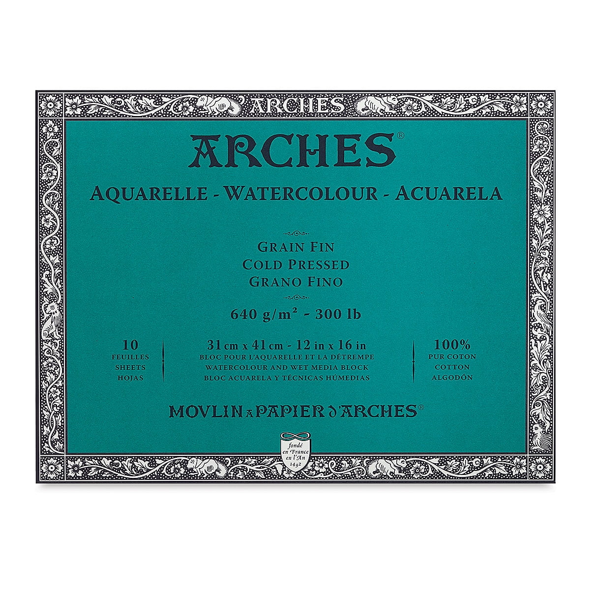 Arches Aquarelle Heavyweight Watercolor Block 12"X16"- 300lb, 10 Sheets ...