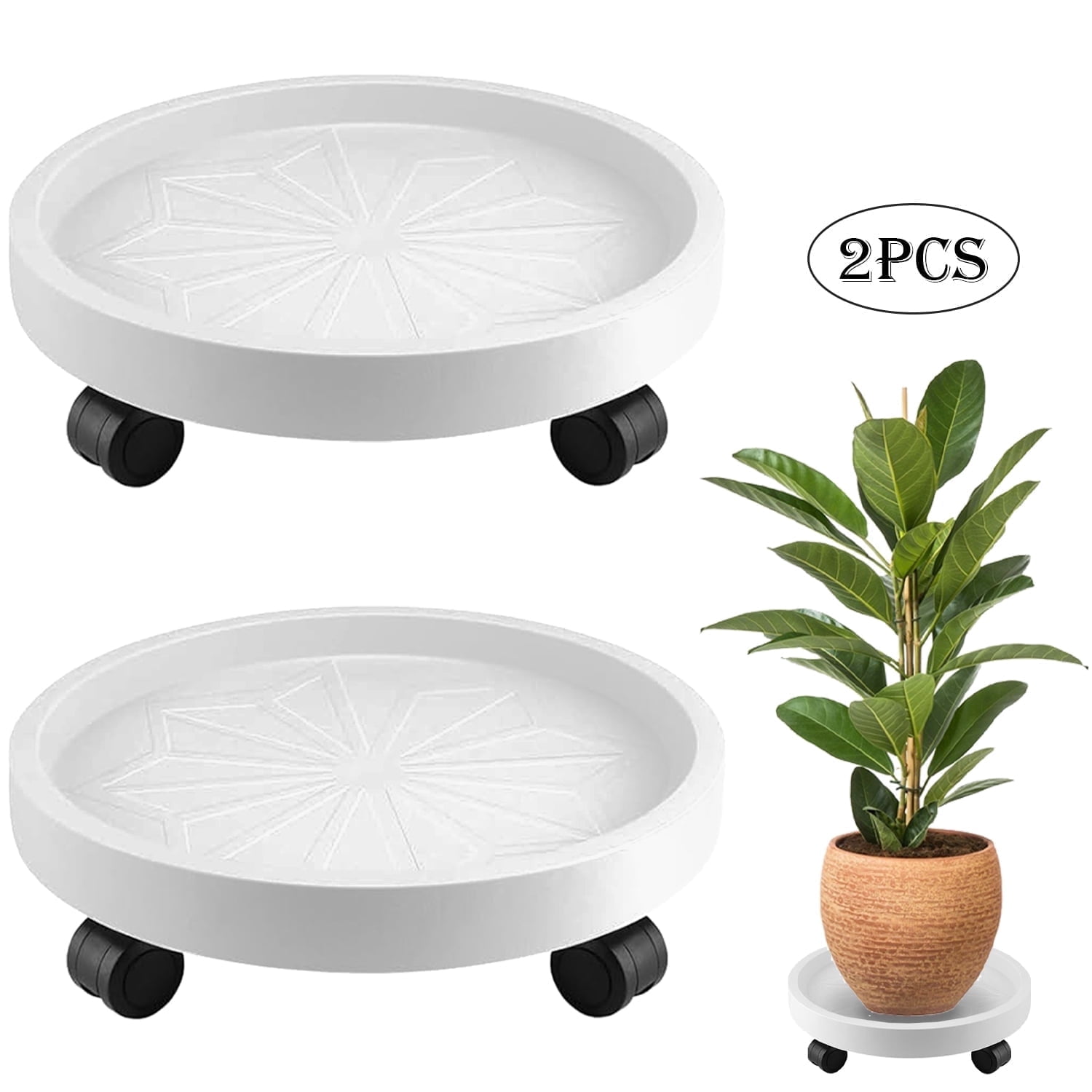 Diigabo 2 Pack 14 Inch Round Plant Caddy with 4 Wheels, Heavy Duty ...