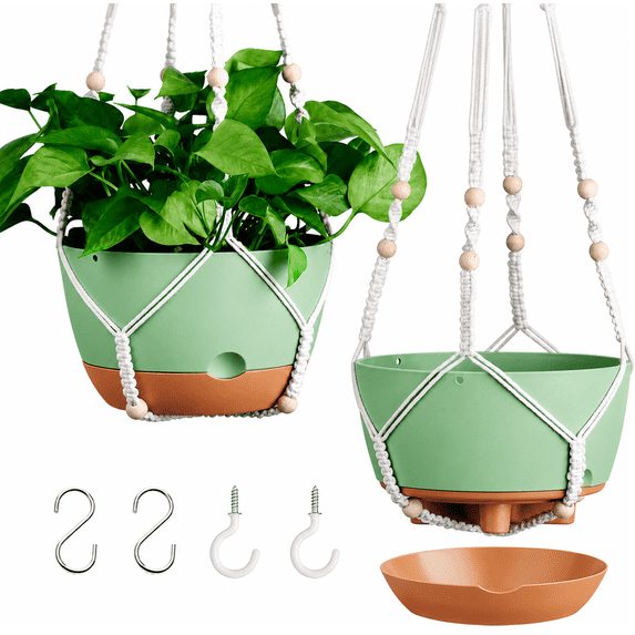 Diigabo 2-Pack 8-inch Self-Watering Hanging Planters with Macrame ...