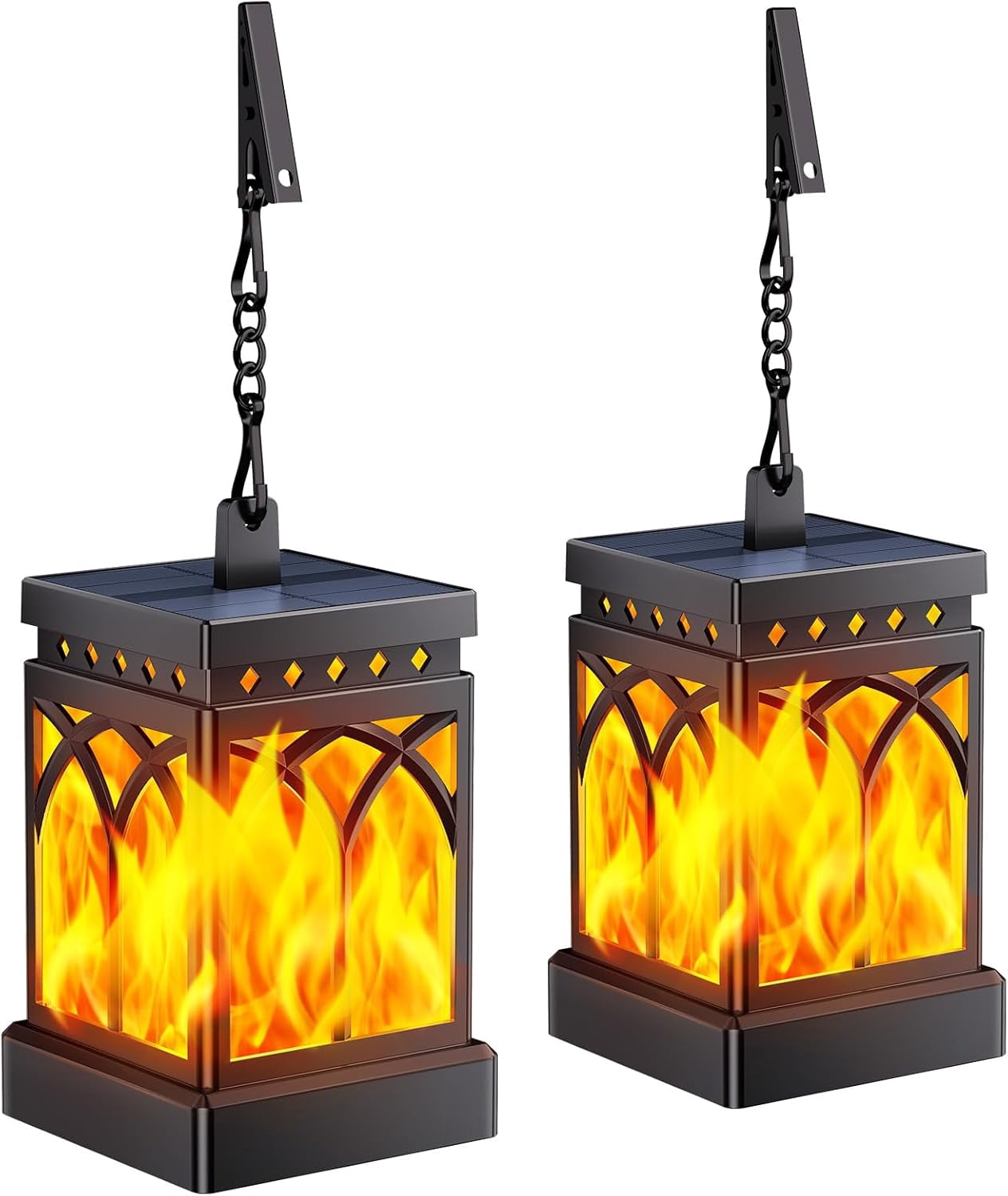 Diigabo 2-Pack Solar Lanterns Outdoor Flickering Flame Waterproof ...