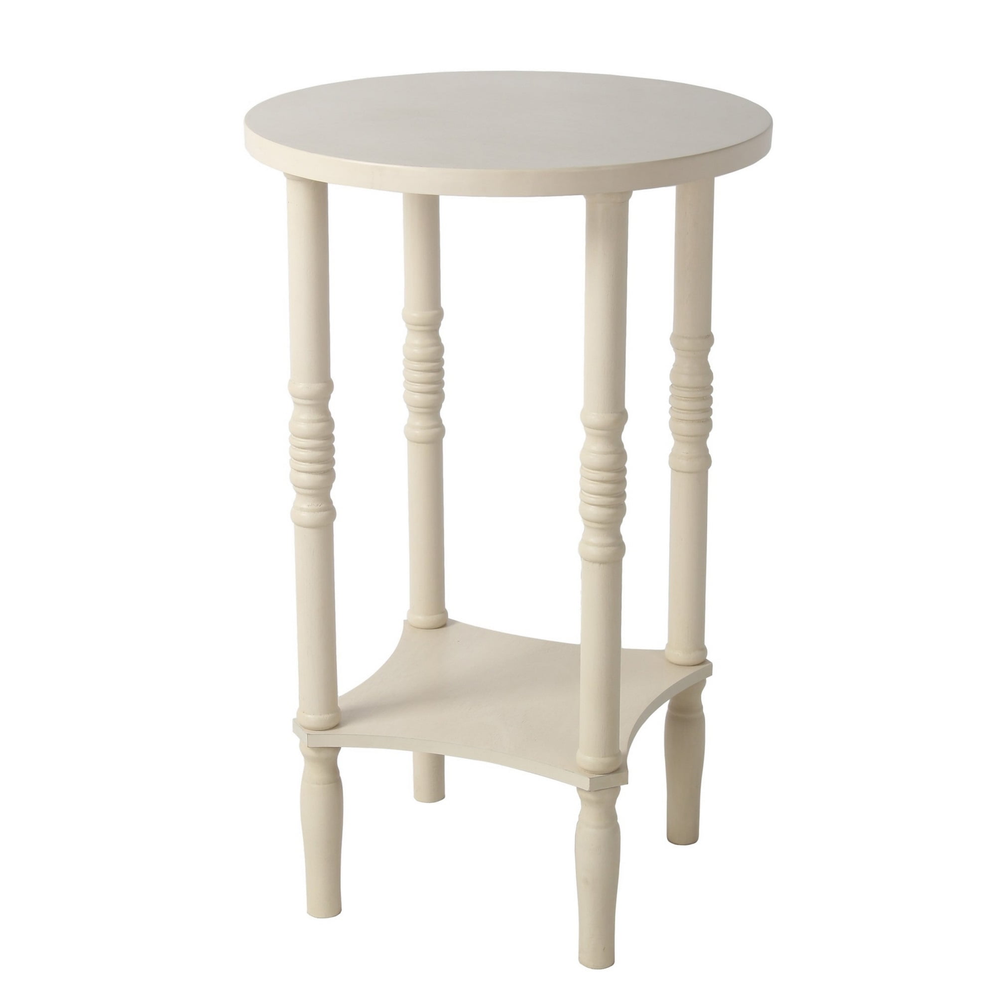 Archie 28 Inch Classic Round Accent Side Table with Shelf, Crisp White ...