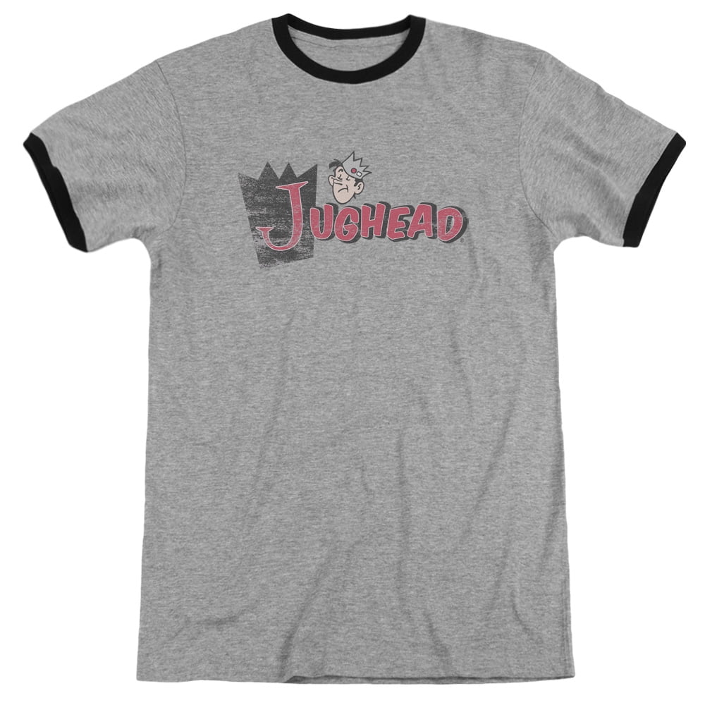 Archie Comics Distressed Jughead Logo Adult Ringer Heather Black ...