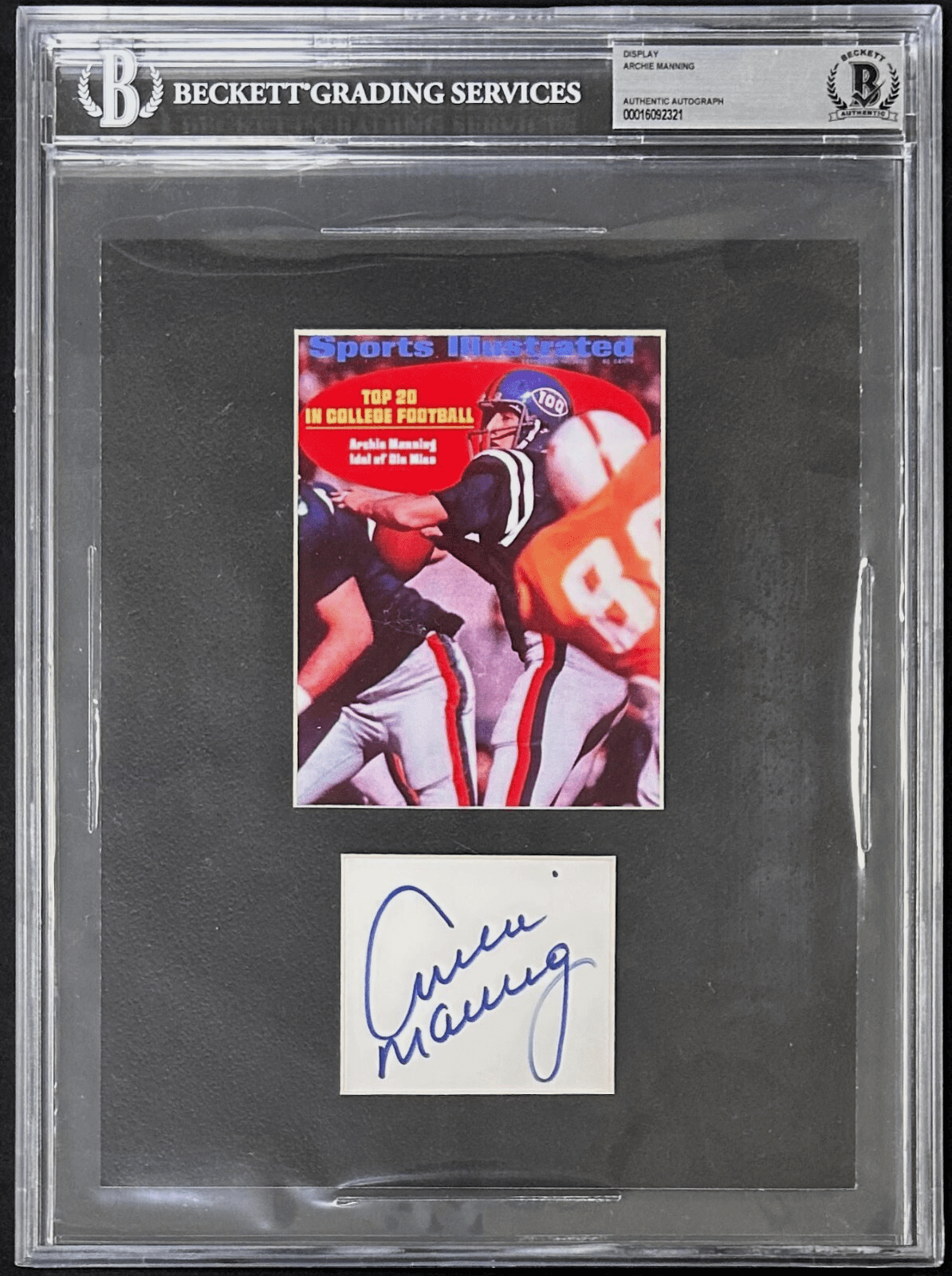 Archie Manning Signed Cut and Photo Display Beckett 16092321 Ole Miss ...