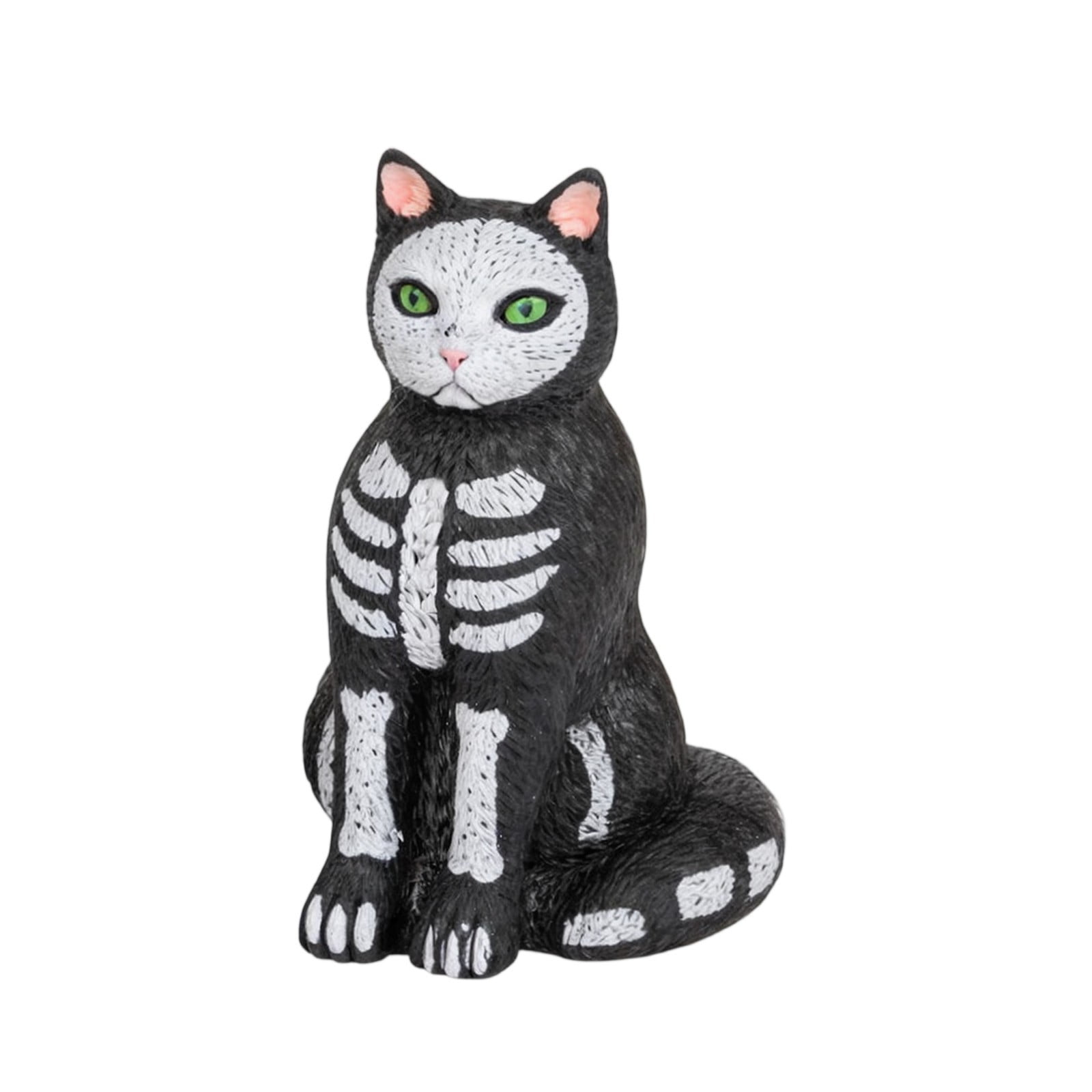 Archie McPhee Goth Cat Figurine - Skeleton Cat Statue with Green Eyes ...