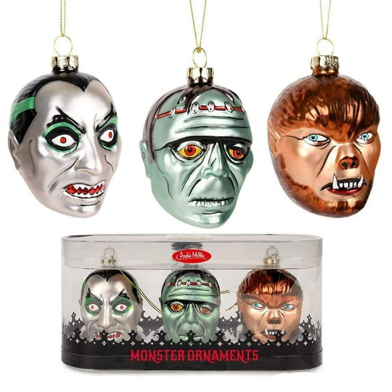Archie McPhee Set of 3 Monsters Blown Glass Christmas Ornaments ...