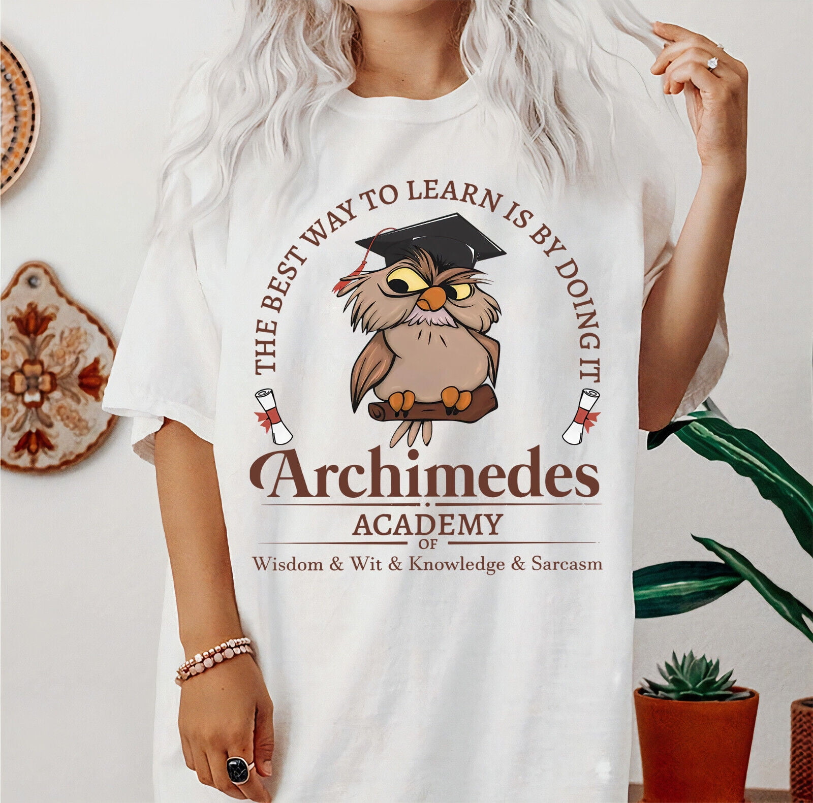 Archimedes Academy Knowledge Sarcasm Owl Sword In Stone T-shirt ...