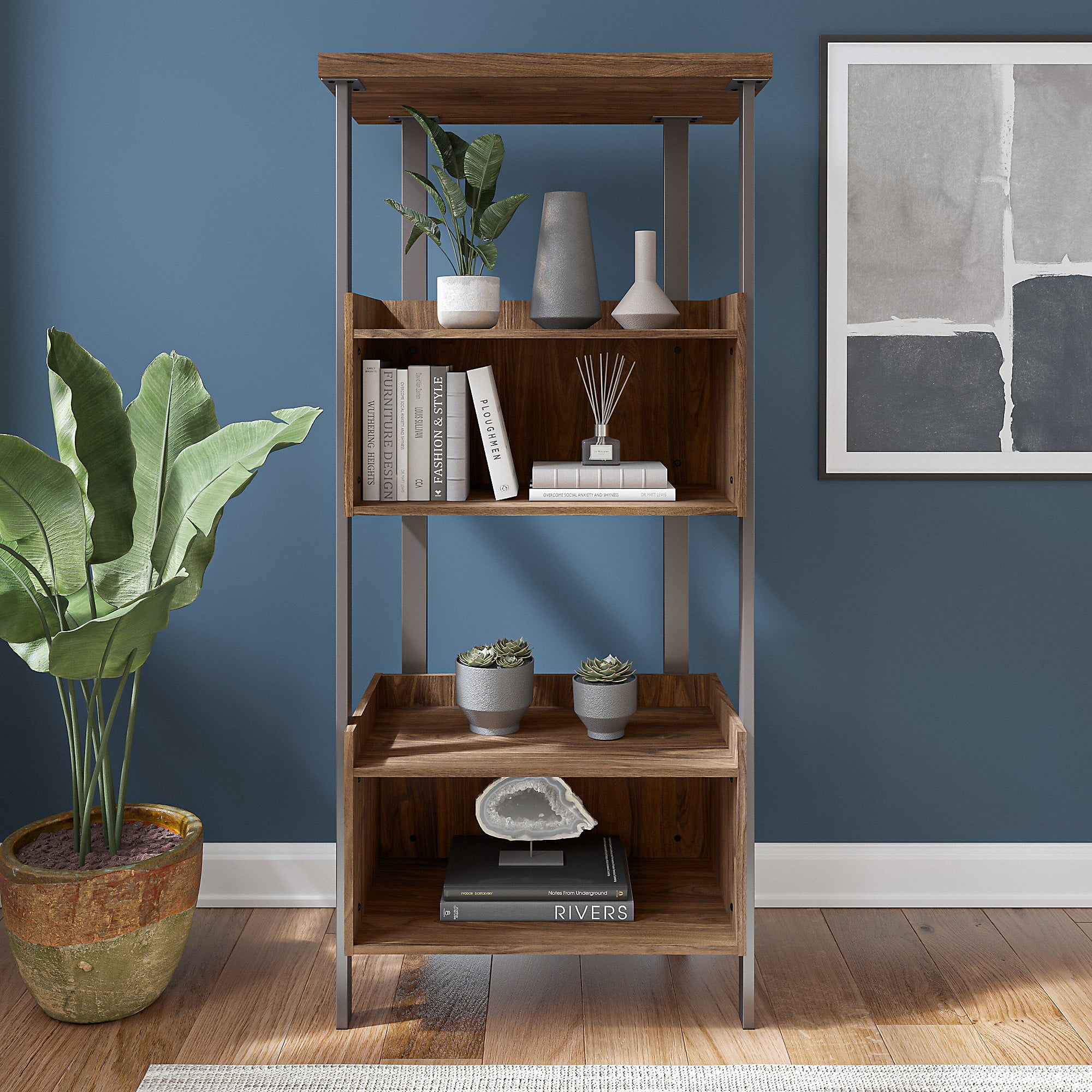 Architect 4 Shelf Open Bookcase in Modern Walnut - Engineered Wood ...