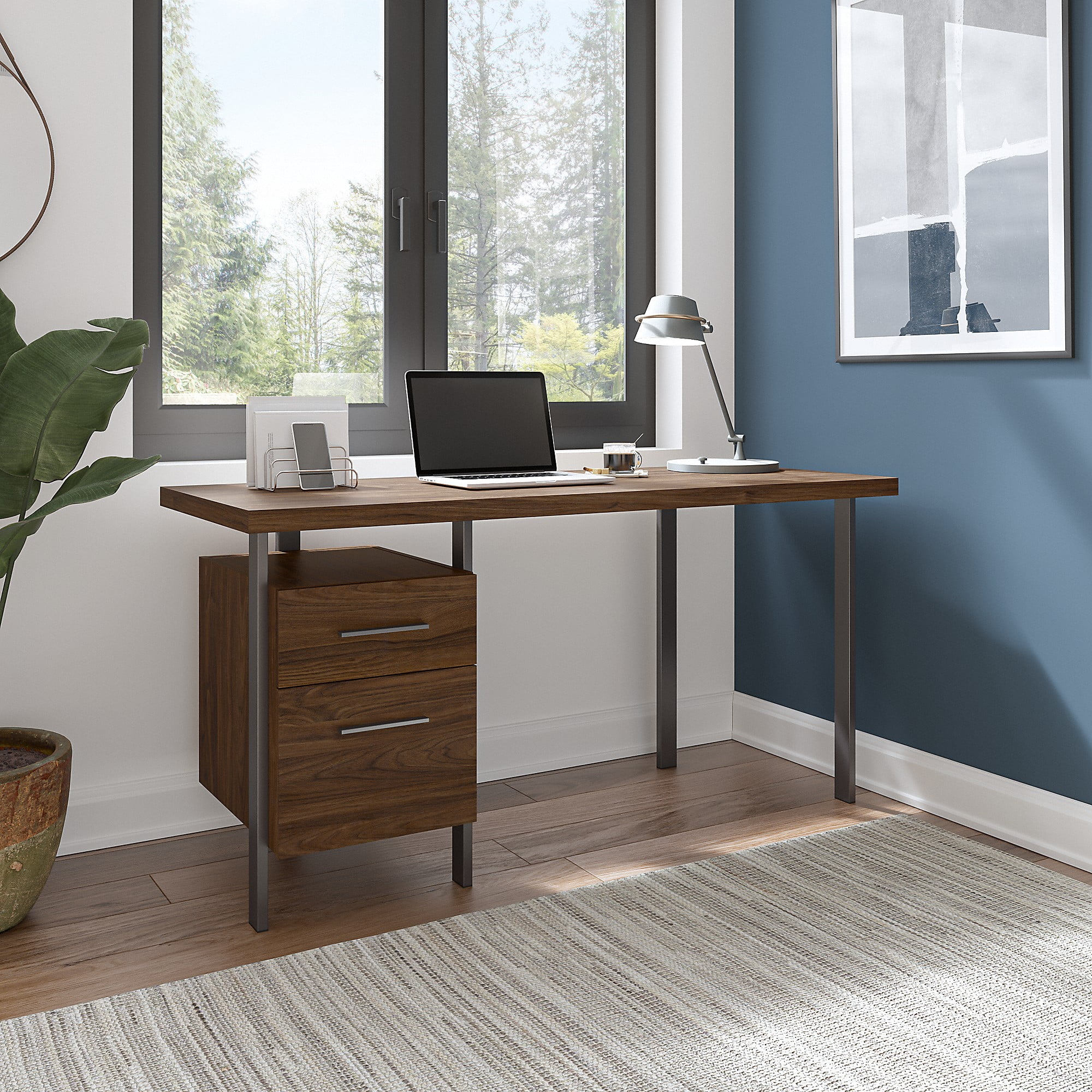 Architect 60W Writing Desk with Drawers in Modern Walnut - Walmart.com