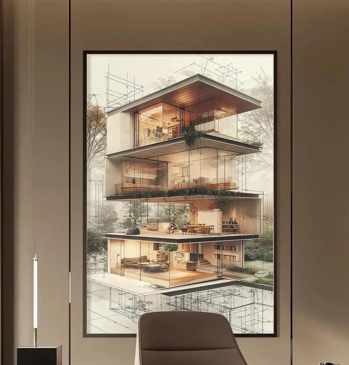 Architect Blueprint to 3D House Modern Architecture Contemporary ...