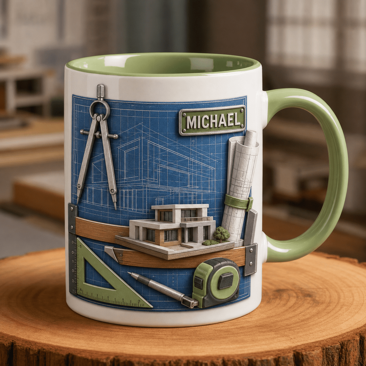 Architect Dad Custom Mug Accent Mug with Blueprint Drafting Tools ...