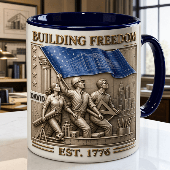 Architect Freedom Mug 2D Printed 3D Effect, Building Freedom Coffee Cup ...