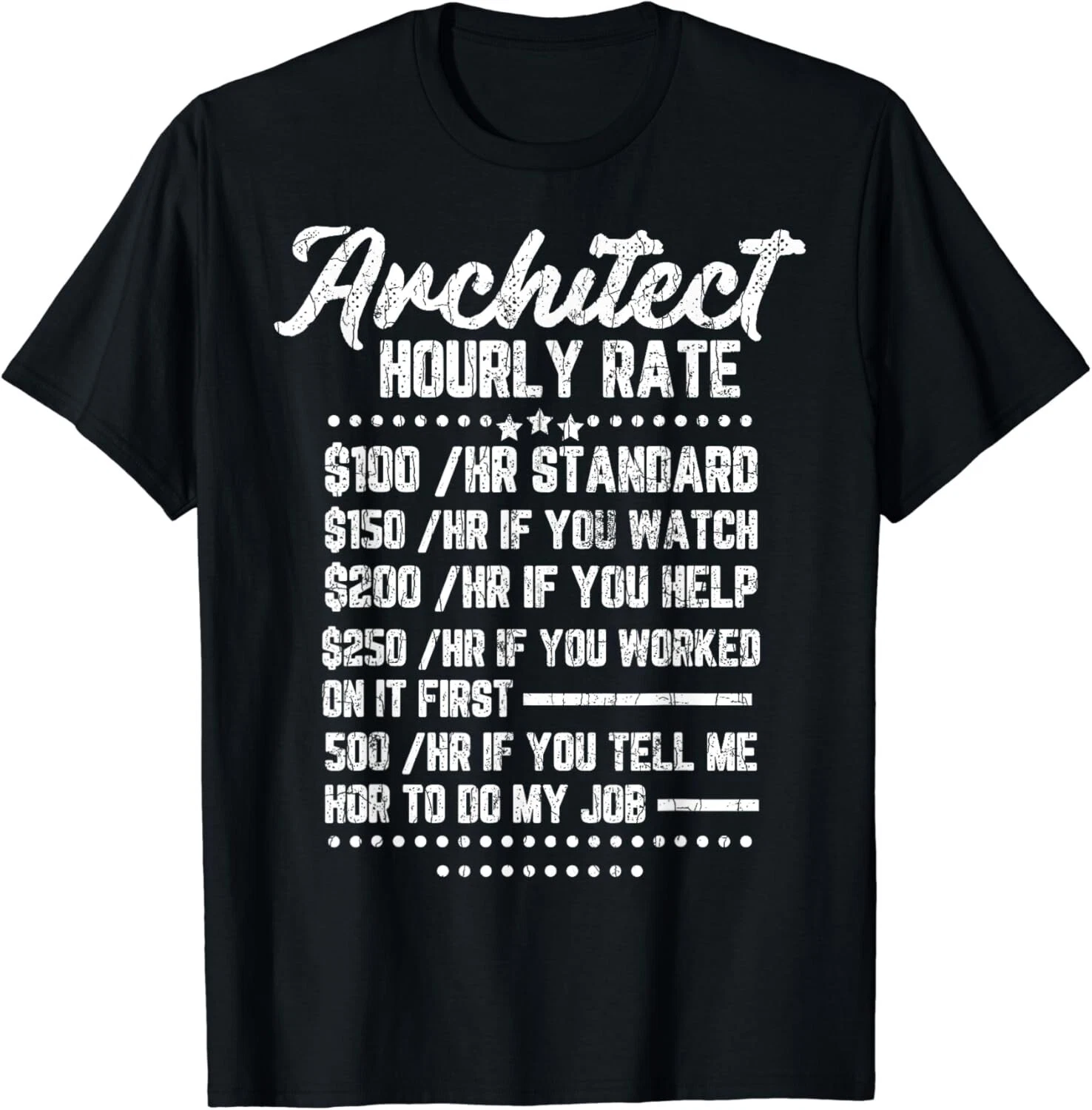Architect Rate Chart Funny Building Design Humor Graphic Unisex T-Shirt ...