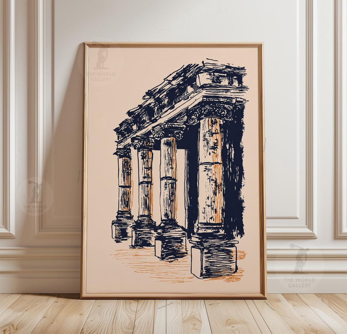 Architectural Columns Line Drawing Minimalist Black White Wall Art ...