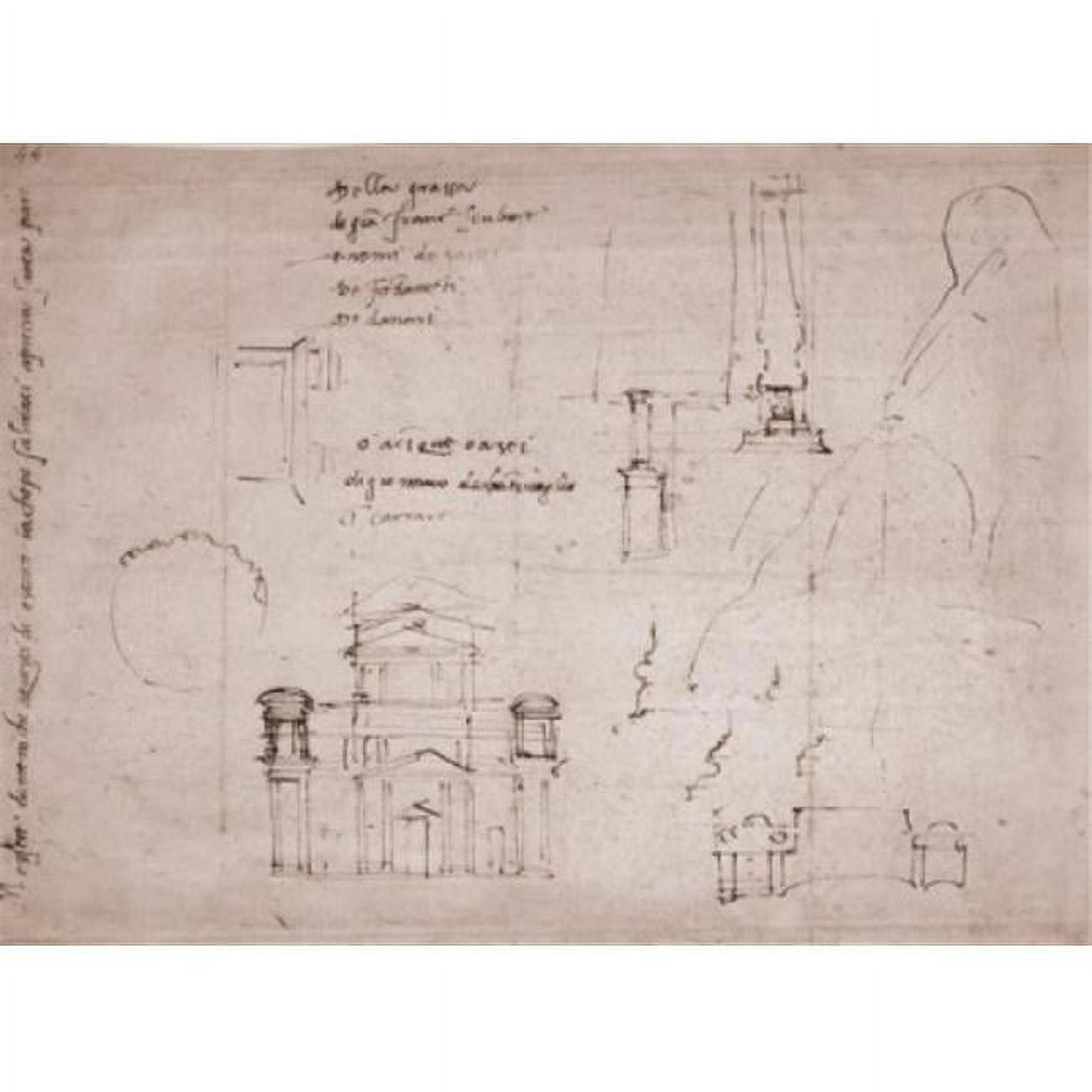 Architectural Facade by Michelangelo Buonarroti Drawing 1475-1564 Italy ...
