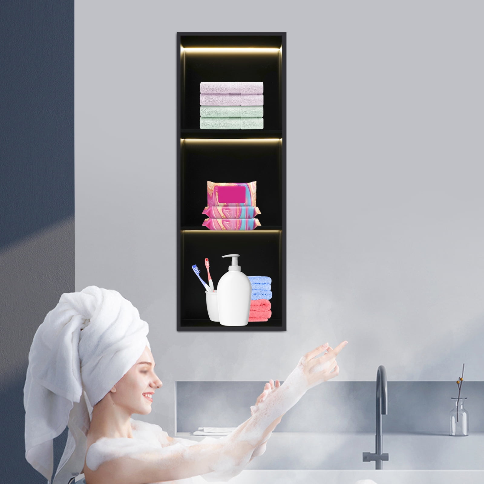 Architectural Grade Shower Niche 12x36in, 3-Tier 304 Stainless Steel w ...
