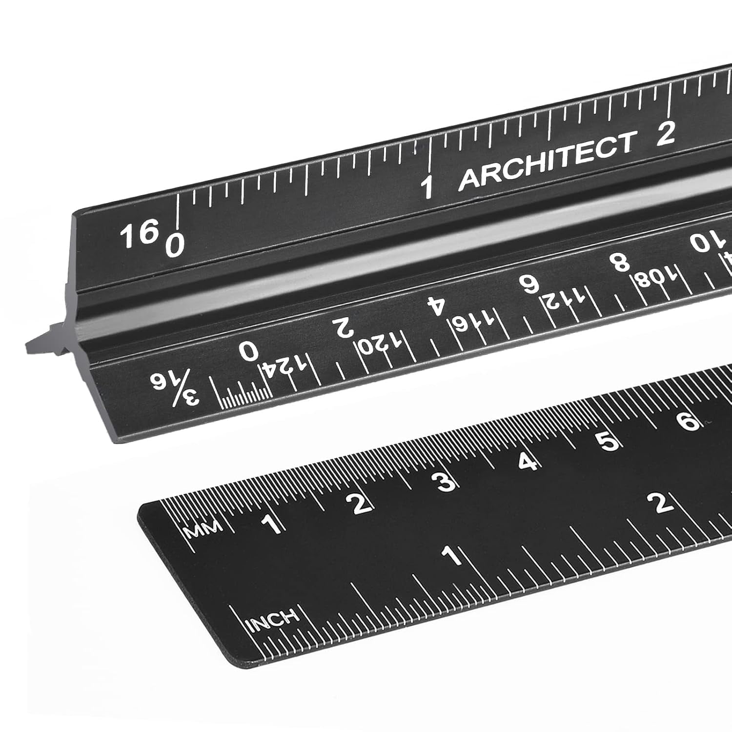 Architectural Scale Ruler with Straight Ruler, 12 Inches Imperial Measurements, Blcak Laser ...
