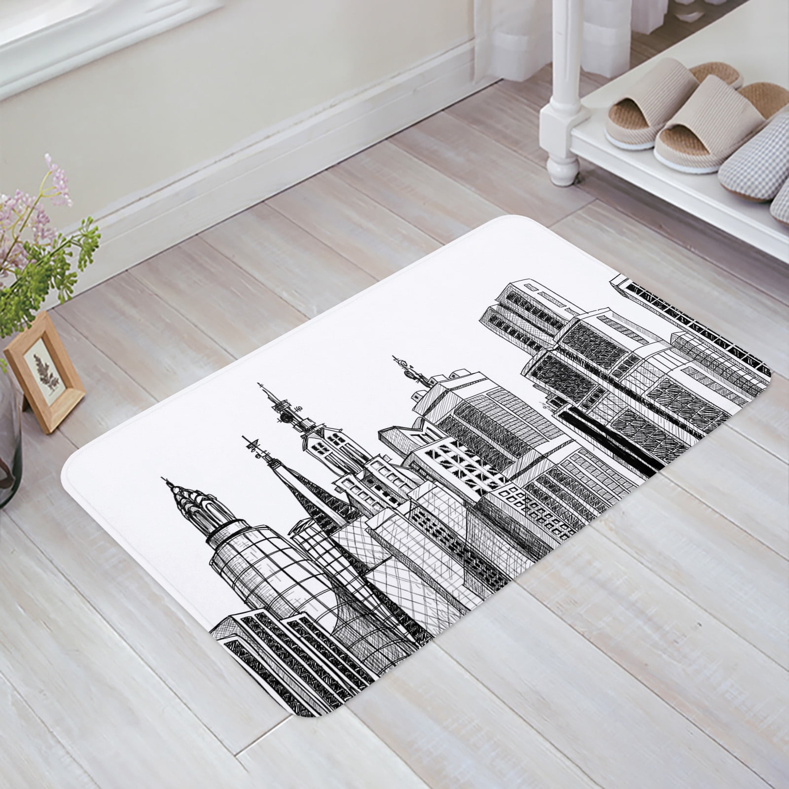 Architectural Sketch Black White Entrance Doormat Kitchen Mat Carpet ...