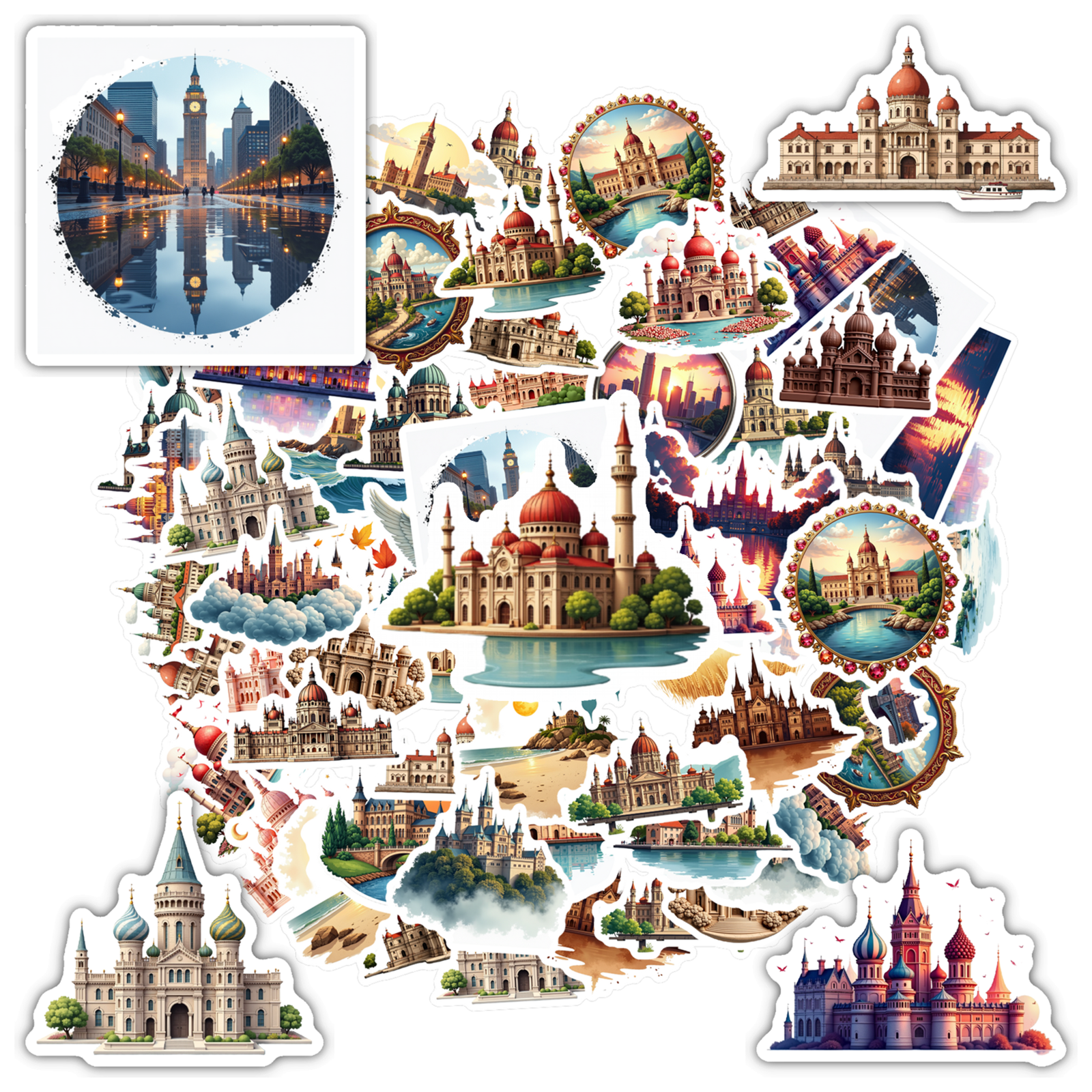 Architectural Stickers Landmark Stationery Stickers Historical PVC ...