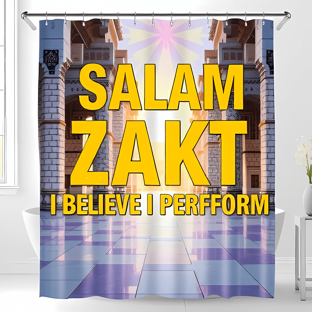 Architectural Temple Shower Curtain with Motivational Quote - 'SALAM ...