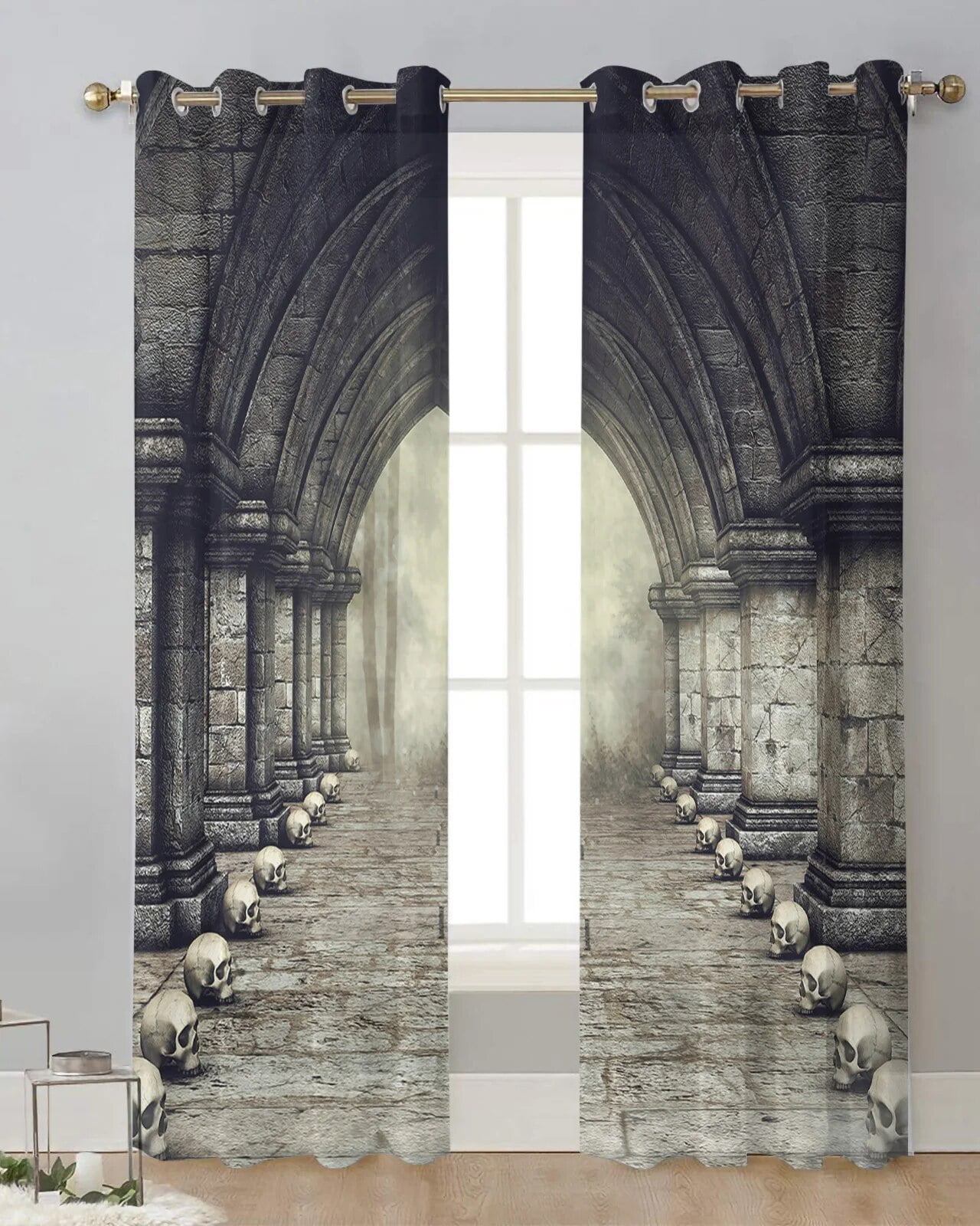 Architectural With Mottled Smoke Voile Hanging Curtain Living Room ...