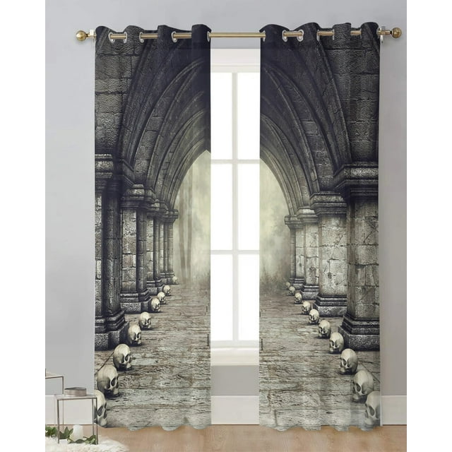 Architectural With Mottled Smoke Voile Hanging Curtain Living Room ...
