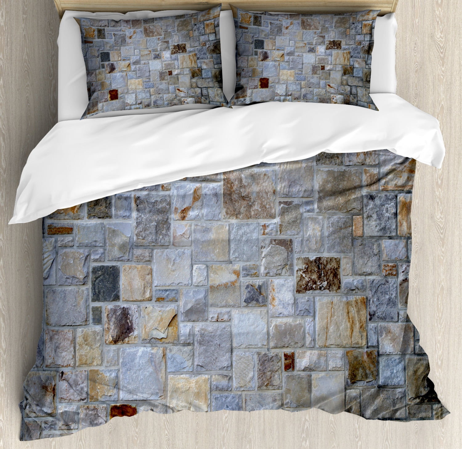 Architecture Duvet Cover Set King Size, Scene of Gray Blue Brown Tone ...