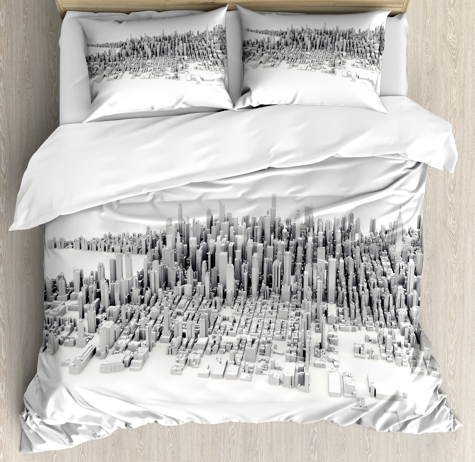Architecture Duvet Cover Set, Modern Urban Layout of Large City Scene ...