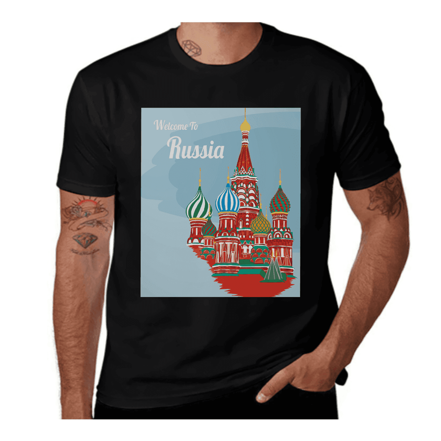 Architecture Slavic Art-Russian-Pale Sky Blue-Multicolor Casual Streetwea Everyday Tshirt ...