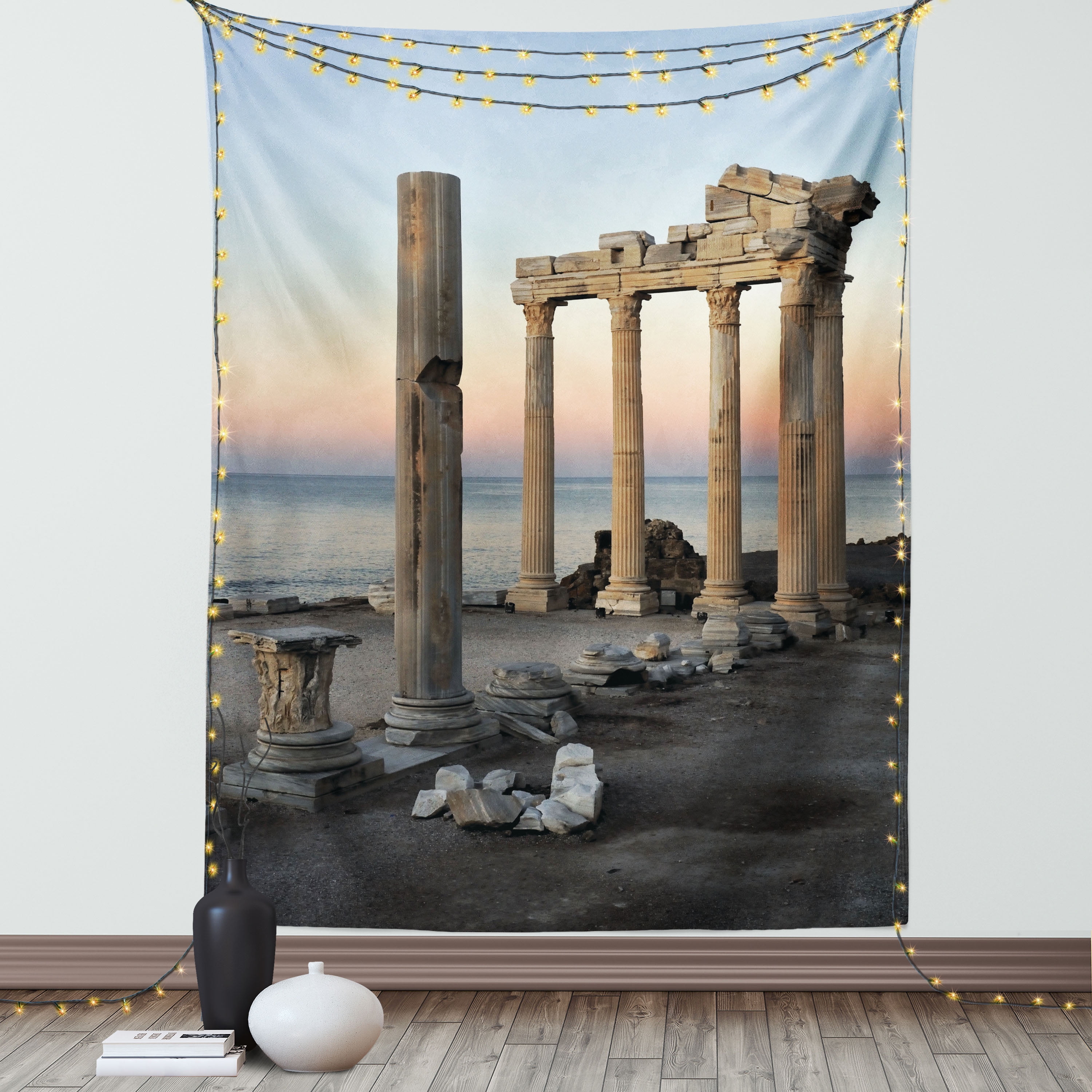 Architecture Tapestry, Ancient Greece Pillars on the Pastoral Coastal ...