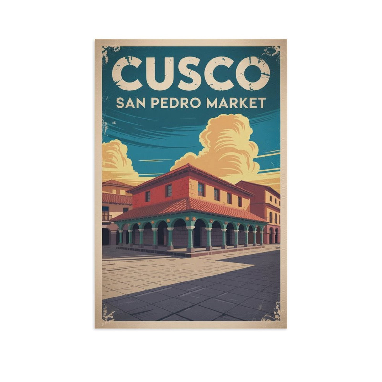 Architecture Wall Art San Pedro Market Peru Retro Travel Poster Cusco ...