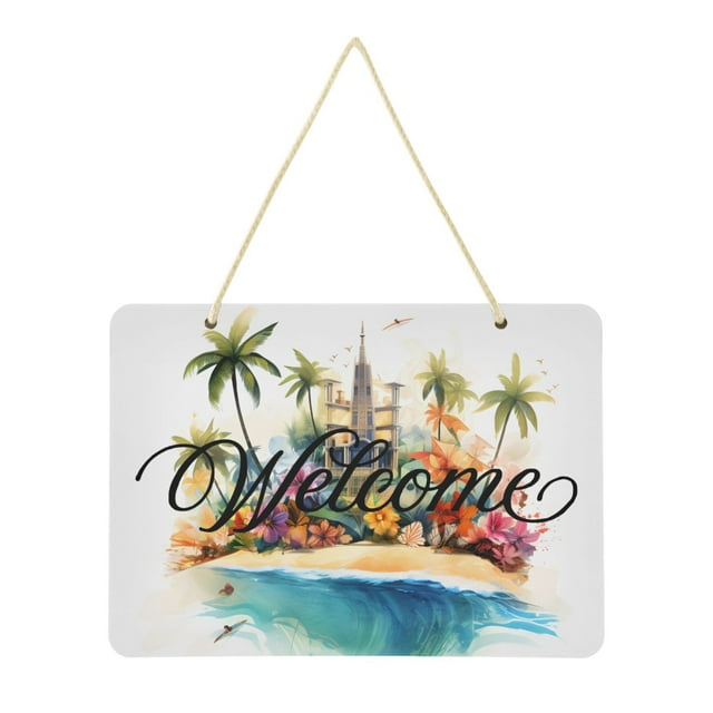 Architecture on Beach Welcome Sign Front Door PVC 14x10 inch Hanger ...